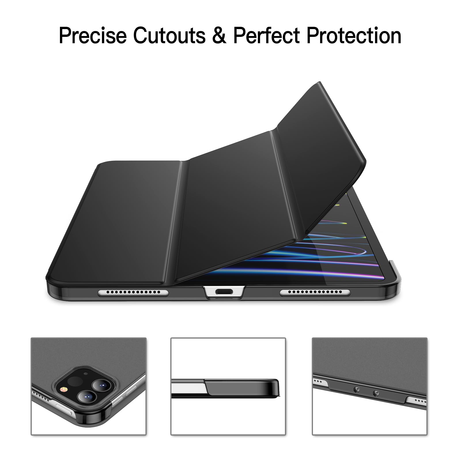 JETech Case for iPad Pro 11 Inch, 2022/2021/2020 Model, Slim Stand Hard Back Shell Smart Cover with Auto Wake/Sleep (Black)