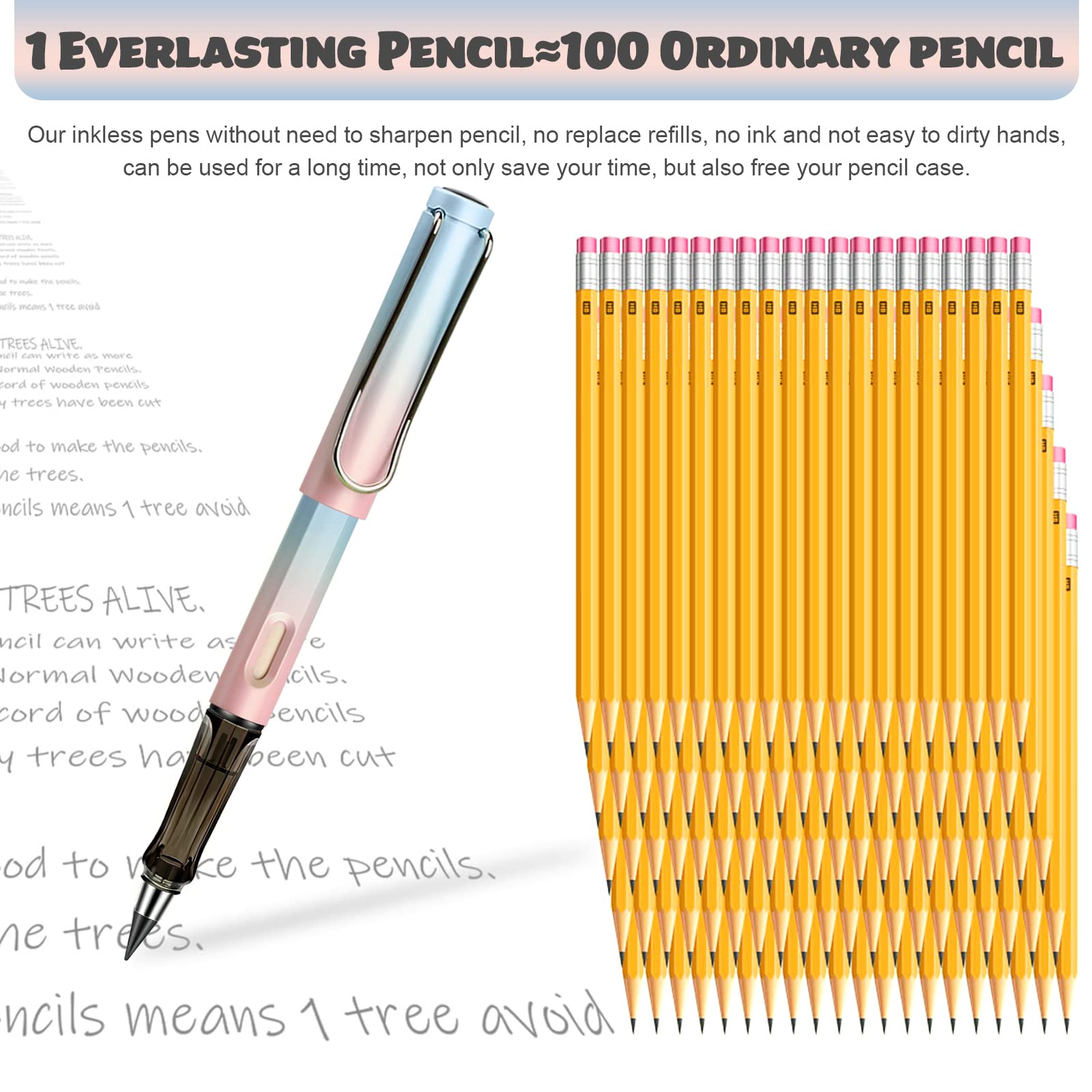 Ablink Infinity Pencil, 6pcs Everlasting Pencil Infinite Pencil, Inkless Eternal Pencil with Eraser for Writing/Drawing/Art Sketch