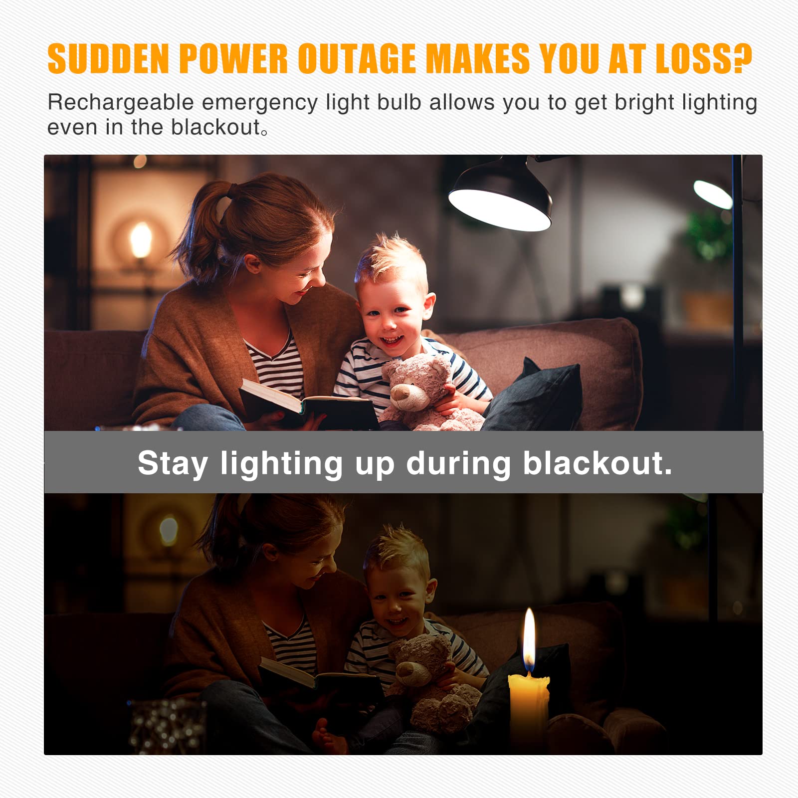 A19 Rechargeable Light Bulbs, Emergency Light Bulbs for Power Failure, LED Bulb 80 Watt Equivalent,12W 5000K Daylight 1200mAh Battery Backup Light Bulb E26/E27 with Hook for Daily and Emergency Use.