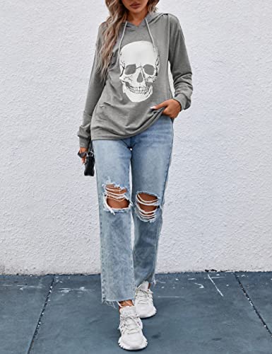 Blooming Jelly Women's Skeleton Hoodie Skull Graphic Hoodies Long Sleeve Top Pullover Oversized Sweatshirt（X-Large,Grey-Hoodie）
