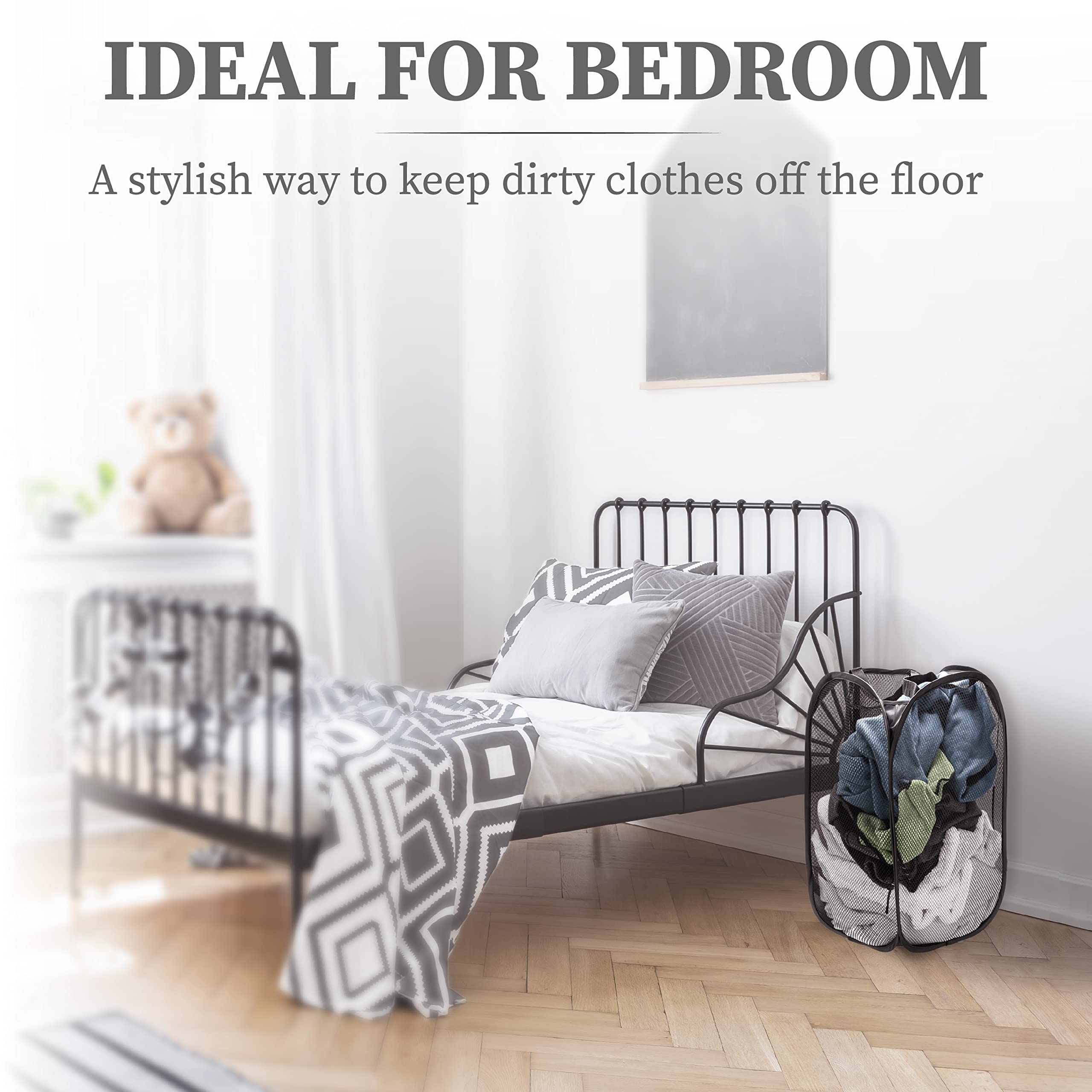 BROOKSTONE, 2 Pack, Compact Foldable Pop Up Laundry Hamper, Super Lightweight Mesh, Collapsible Space Saving Design, Portable with Carry Strap, Breathable Materials