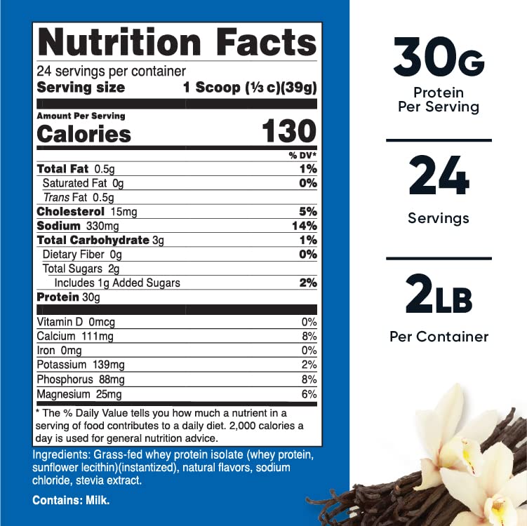 Nutricost Grass-Fed Whey Protein Isolate (Vanilla) 2LBS - Non-GMO, Gluten Free, Natural Flavors