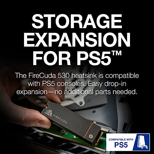Seagate FireCuda 530 2TB Internal Solid State Drive - M.2 PCIe Gen4 ×4 NVMe 1.4, PS5 SSD, 3D TLC NAND, 2550 TBW, 1.8M MTBF, Heatsink, Rescue Services (ZP2000GM3A023)