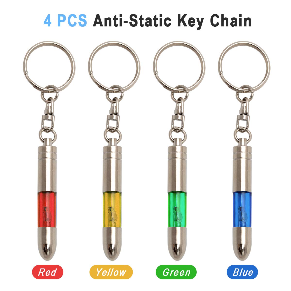 SWEETHOMEDECO 4 Packs Car Static Human Body Static Eliminator Discharger, Silver Tone High Voltage Anti-Static Keychain ESD Tool Sets, Charger 1811