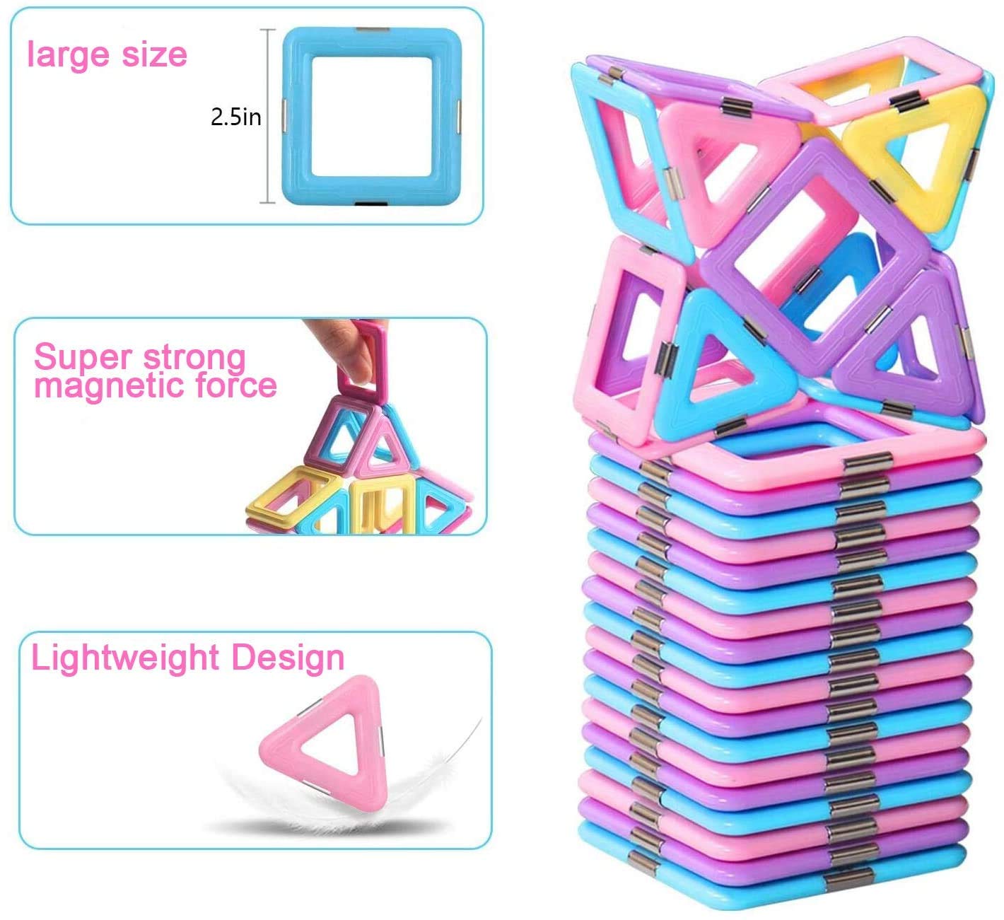 DEJUN Magnetic Building Sticks Building Blocks Set, Magnet Educational Toys Magnetic Blocks Sticks Stacking Toys Set, Interlocking Toy for Toddlers Girls and Boys Gift (30 Piec)