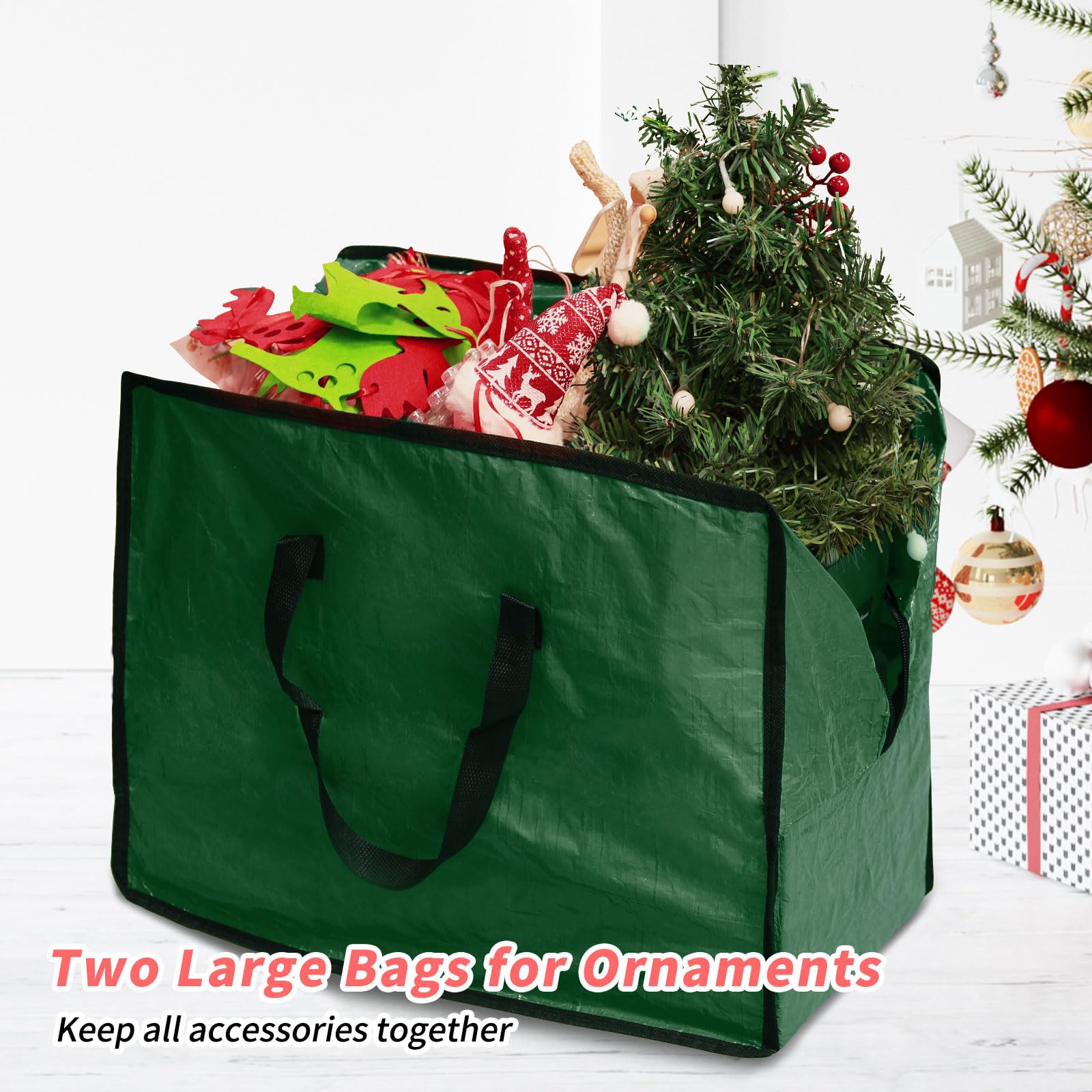 RICHIE Christmas Tree Storage Bag 9 ft, Fits Up to 9 Foot Artificial Trees, Plastic Water Resist Xmas Tree Bag, Reinforced Handles & Zippered & Durable, Holiday Decoration Storage Bags, Red