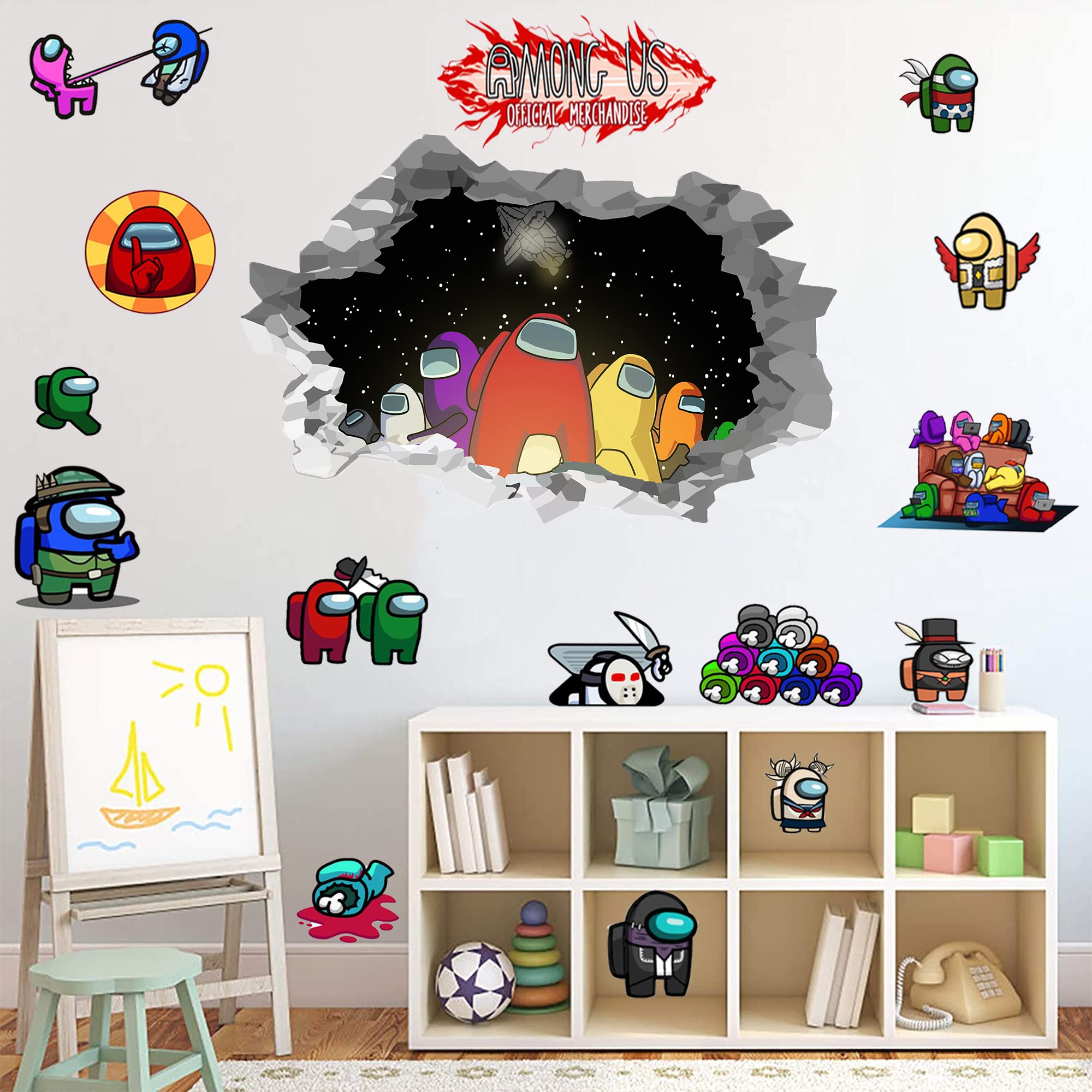 Among Us Wall Stickers A big one and 20Pcs/Sheet for Bedroom Wall Decals,Wall Decor for Kids,Computer Desk Wall Waterproof Hot Game Stickers for Laptop,Water Bottles