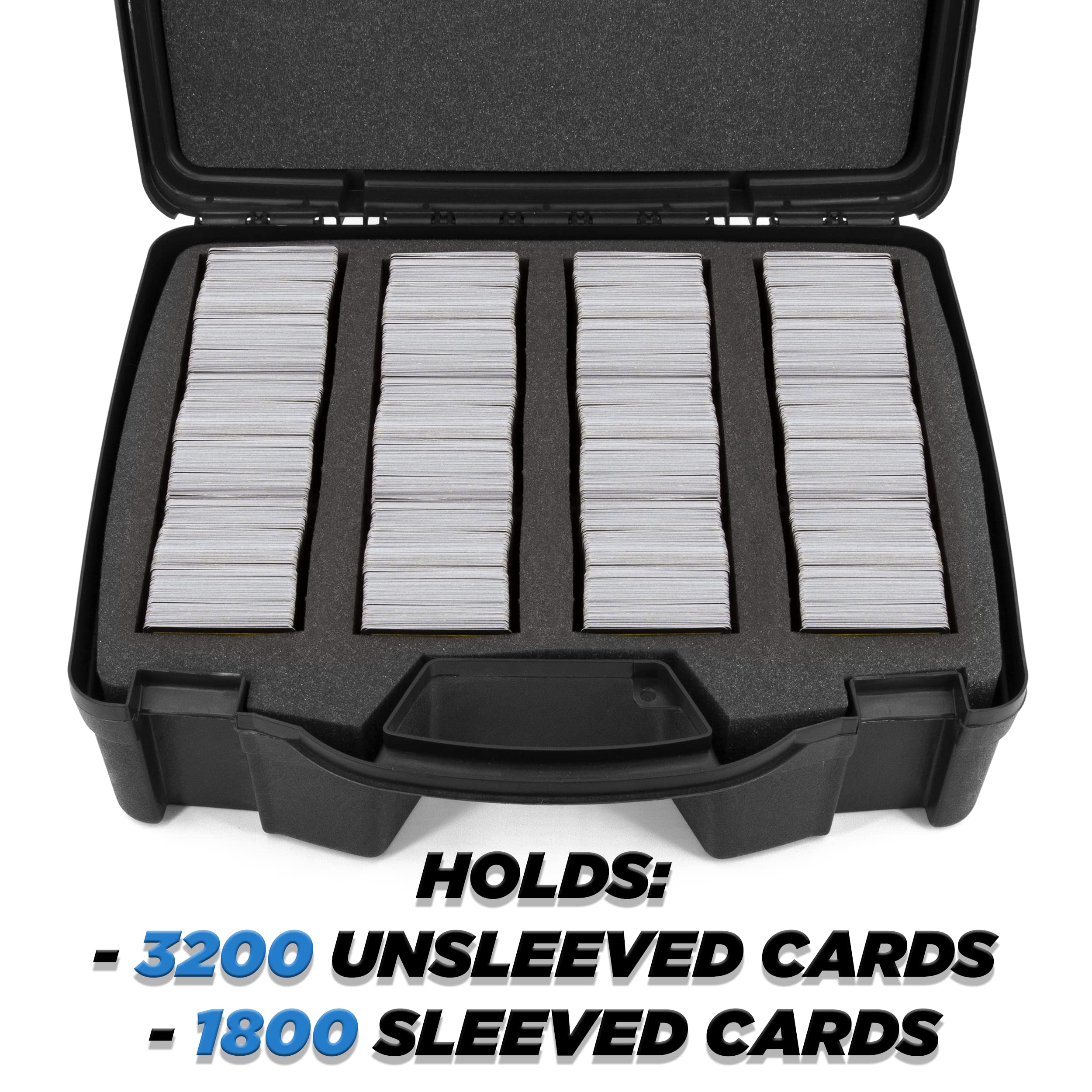 CASEMATIX Trading Card Case Organizer for 3200 Cards - 16" Hard Shell Holder with 40 Dividers and Protective Foam Interior for Card Game Storage