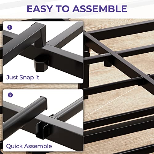 GreenForest King Size Bed Frame with Headboard Easy Assemble, 14 inch Heavy Duty Metal Platform Bed Base with Storage No Box Spring Needed Mattress Foundation, Noise Free, Black