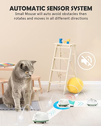 Bumfey 4-in-1 Automatic Cat Mice Toys for Indoor Cats, Interactive Electric Moving Cat Toys with Feather, LED Lights, Bird Sound, Laser, Smart Kitten Toys for Pet Exercise Playing