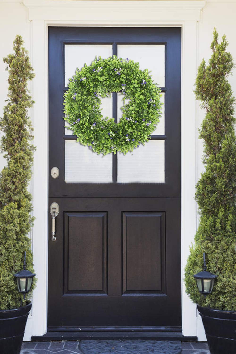 Delicaft 17" Artificial Boxwood Plastic Wreaths Spring Summer Front Door Wall Home Garden Office Wedding Decor (Green) (Green)