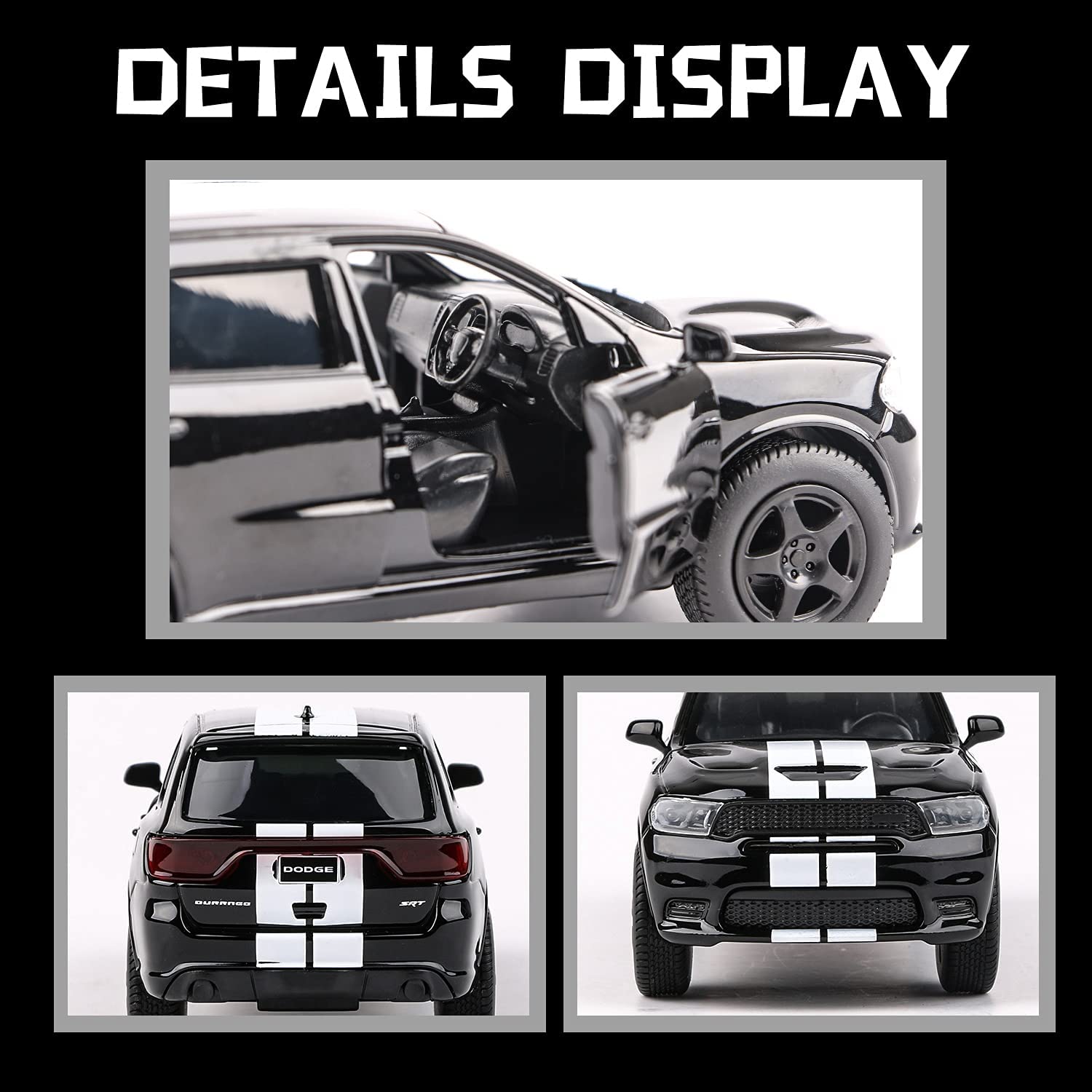COOLPUR 1/36 Scale Durang Car Model Off-Road Diecast Toy Vehicle Zinc Alloy Metal Pull Back Powered Vehicles Mode for Kids,Adult,Boyfriend Gift(Black)