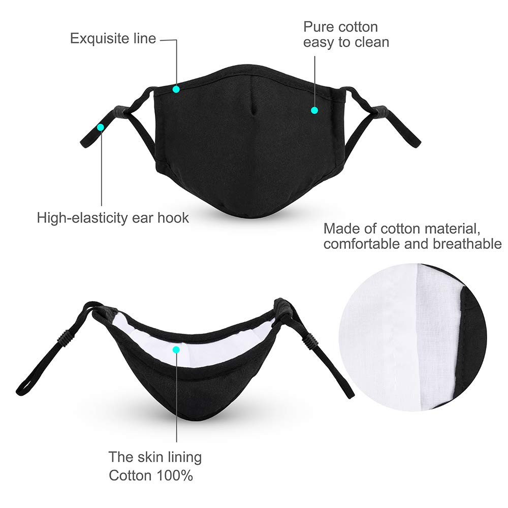 5Pcs Kids Reusable Washable Facial Cotton Covering Breathable Seamless Cotton Children-Includes 10Pcs Filters