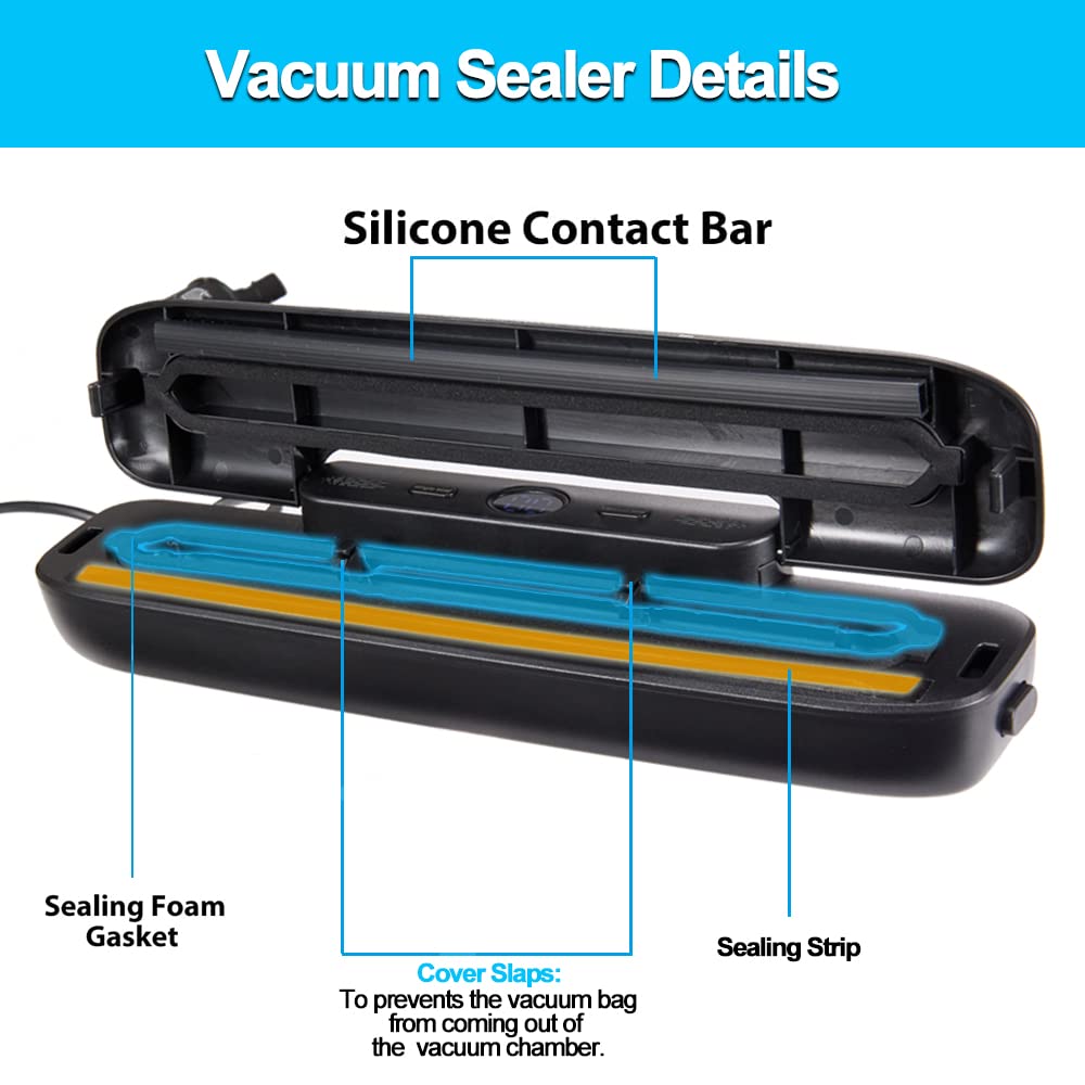 ADPTOYU Food Saver Vacuum Sealer Machine, Automatic LED Indicator Vacuum Sealer Machine with 10Pcs Vacuum Sealer Bags Starter Kit
