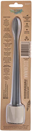 The Natural Family Co. Bio Toothbrush and Stand, Soft Nylon Bristles with Non GMO Cornstarch Handles, Plastic Free Packaging and Monsoon Mist
