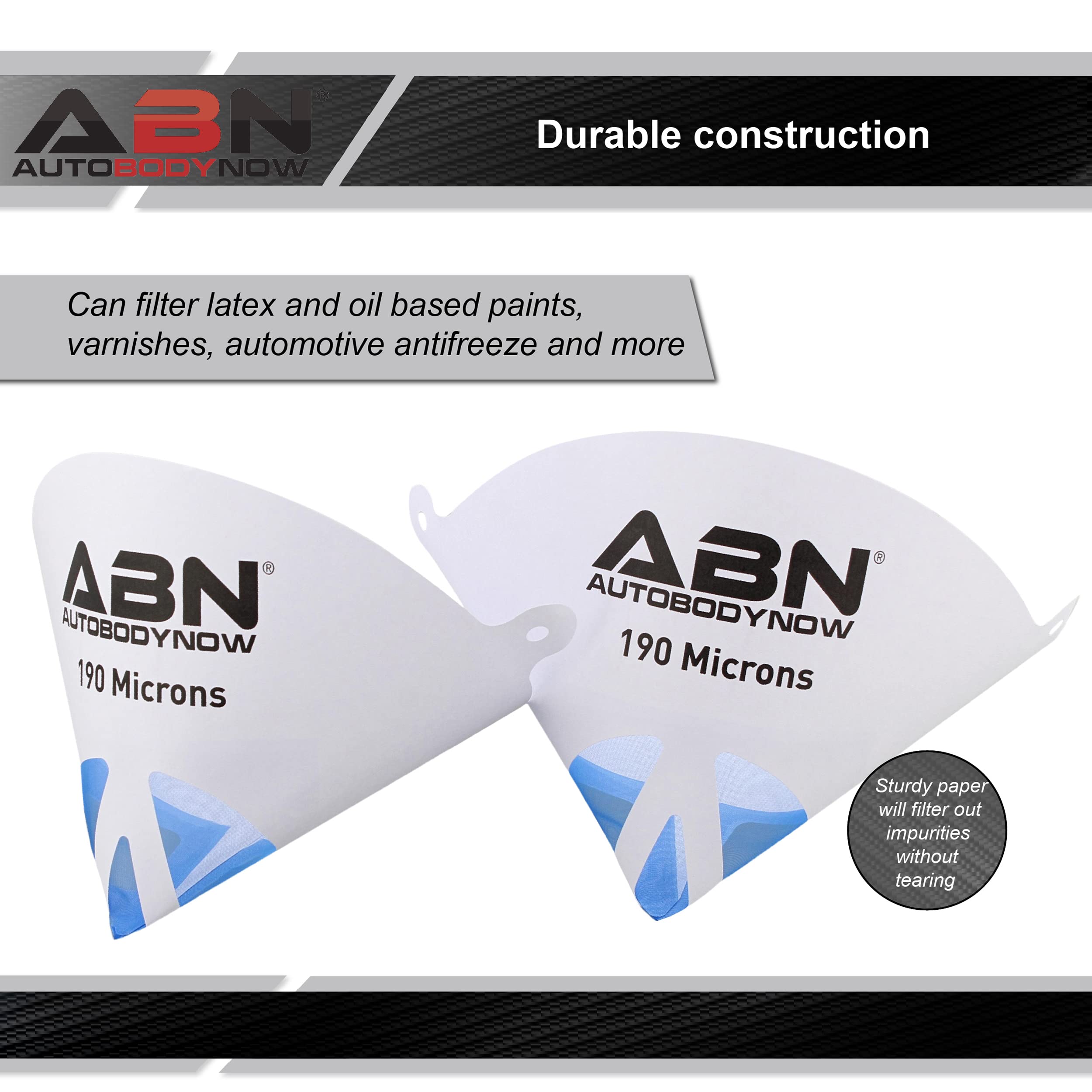ABN Paint Strainer Mesh Funnel, 190 Micron 50ct - Disposable Filters Cone Blue Mesh Strainers, Oil Funnel for Mechanics