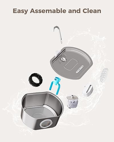Cat Water Fountain Stainless Steel: 3.2L/108oz Large Automatic Quiet Pet Water Fountain - Dog Water Dispenser with Water Level Window - Multiple Pets - 4 Filter Replacement