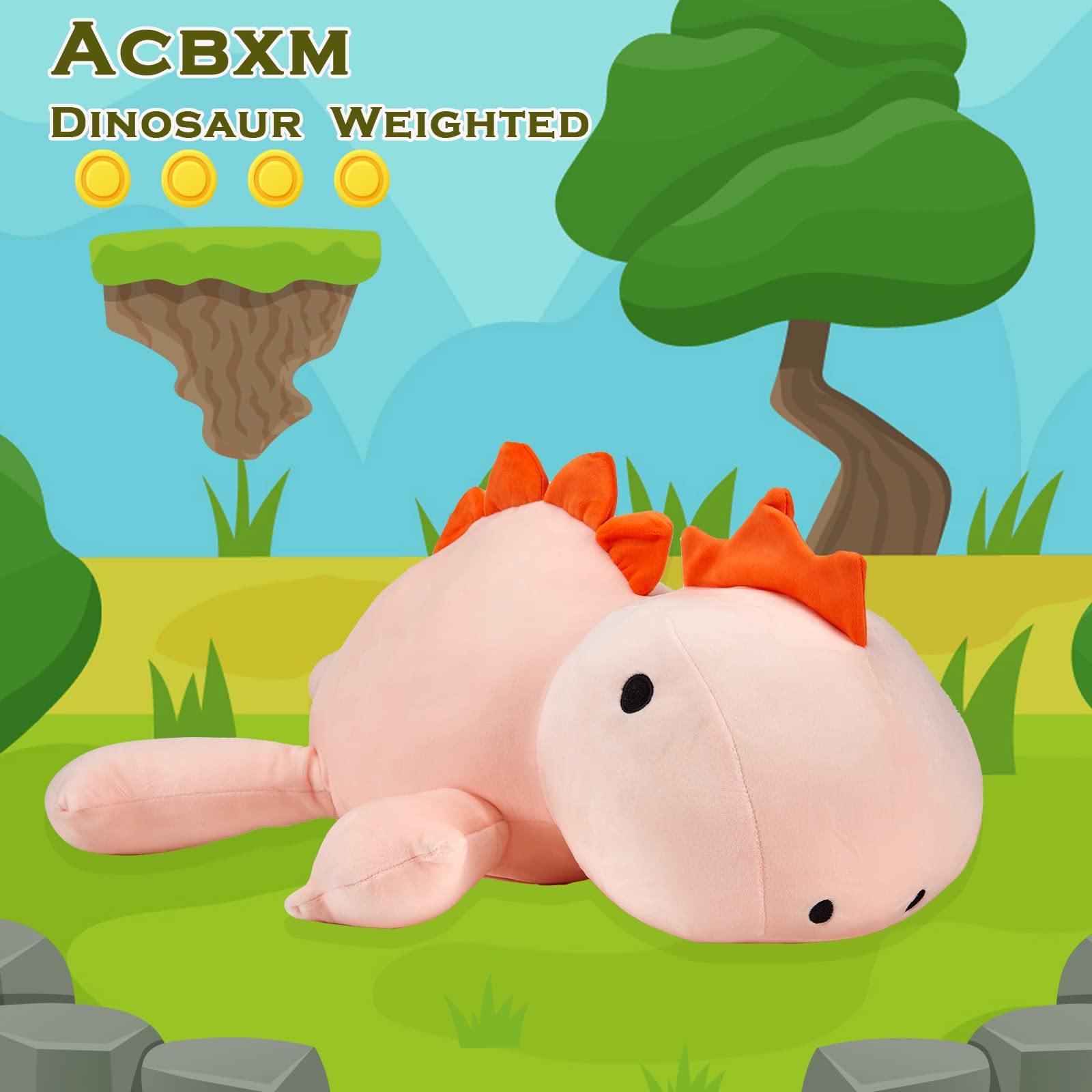 Acbxm Super Soft Dinosaur Weighted Stuffed Animals for Anxiety,Stuffed Animal Plush Toys for Kids,Cute Warm Plushie Throw Pillows,Pink,Medium