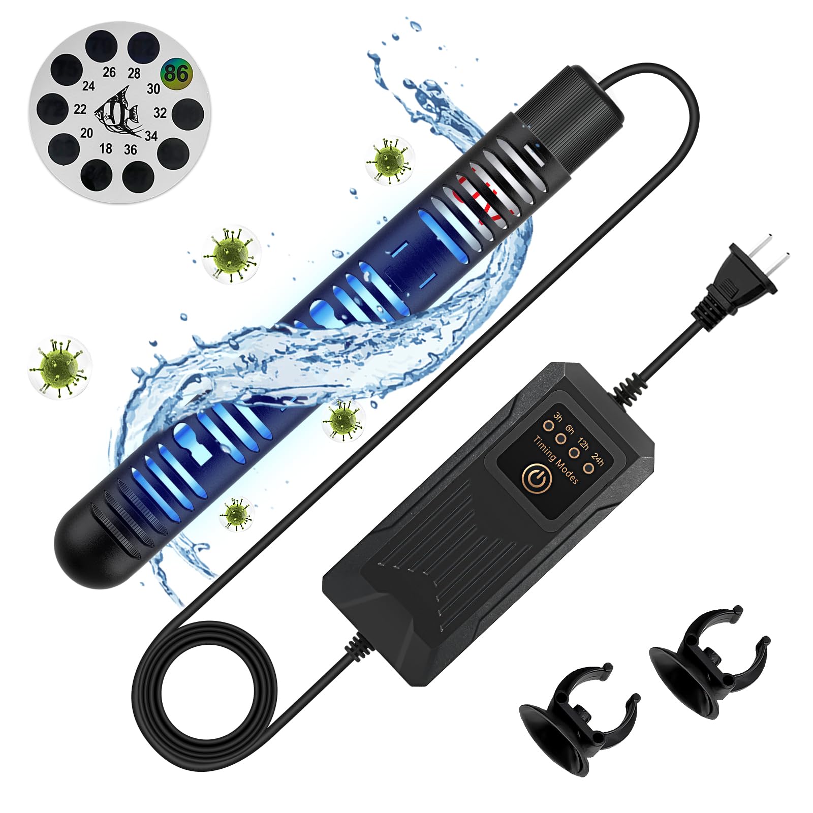 Aquarium Clean Light,13W Aquarium Algae Bloom Clean Light with Timer,Submersible Waterproof Lamp for Fish Tank Pond,Water Clean Green Clear Waterproof Clean Lamp for Sump Swim Pool