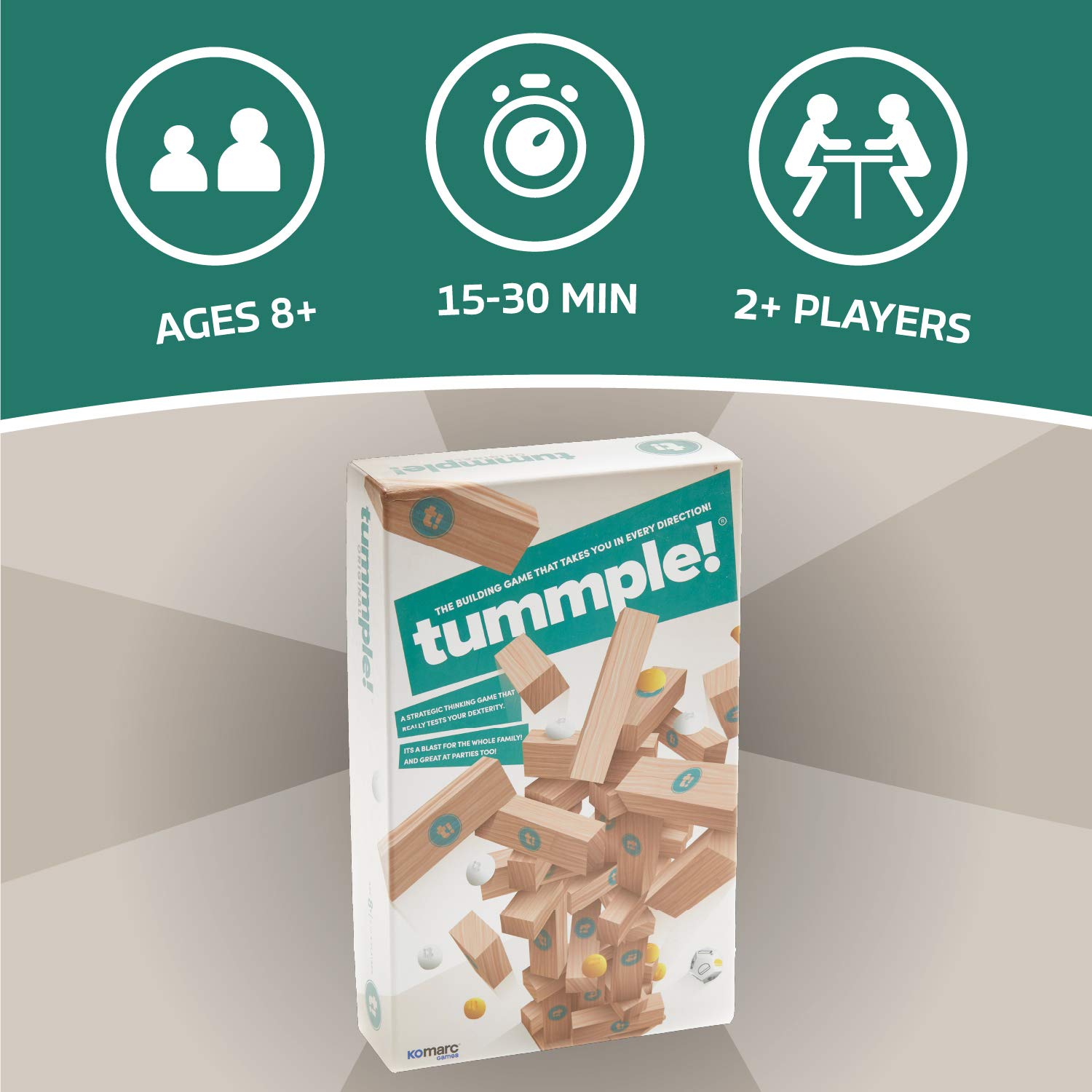 Tummple - Wooden Block Stacking Tower Game – Fun Party Game & Family Board Game for Kids, Teens, & Adults – STEM Educational Game
