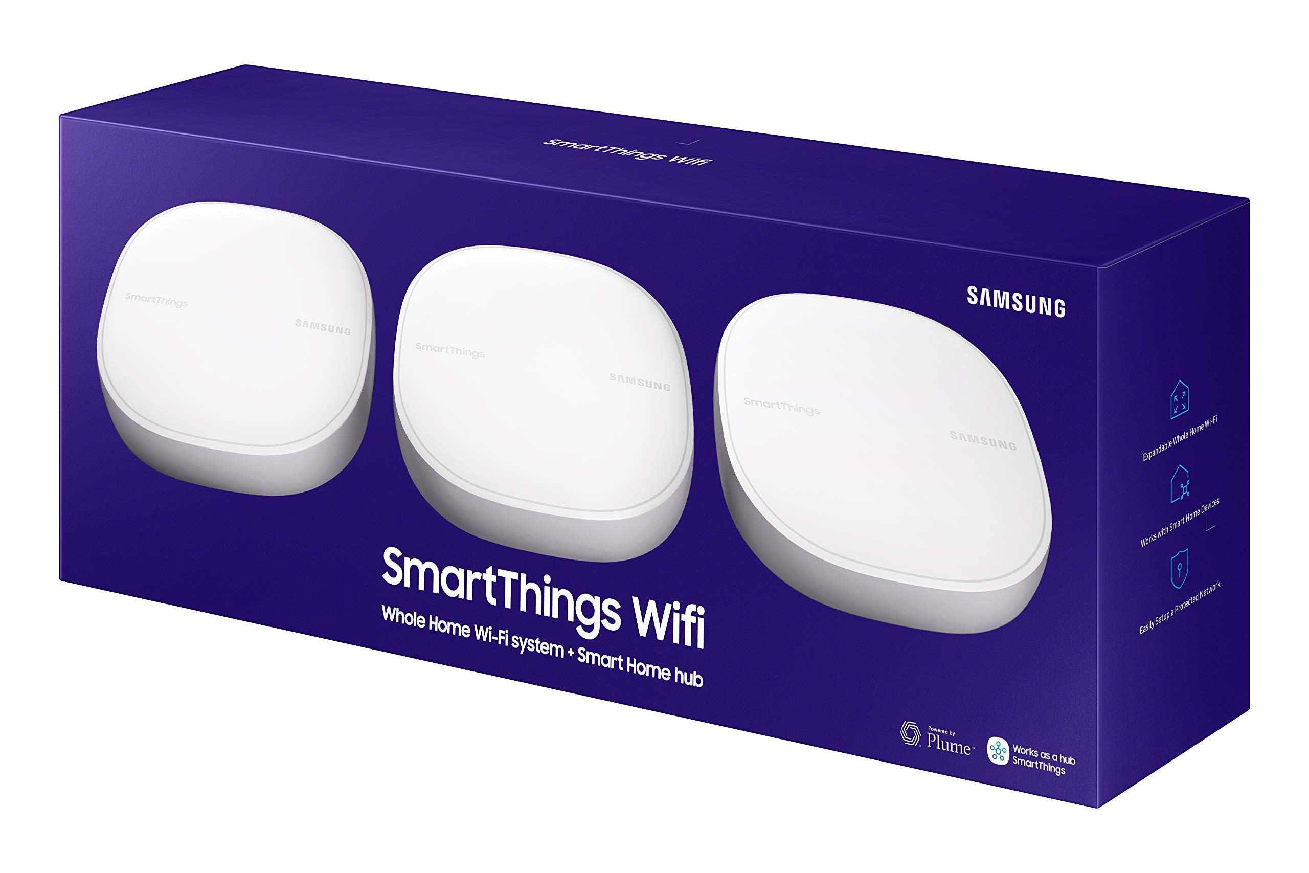 Samsung SmartThings Wifi Mesh Router Range Extender SmartThings Hub Functionality Whole-Home WiFi Coverage - Zigbee, Z-Wave, Cloud to Cloud Protocols - White (3 Pack) - ET-WV525KWEGUS (Renewed)