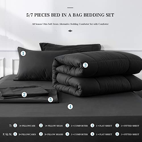 Newspin Twin Bed in a Bag - 5 Pieces Black Comforter Set, Lightweight All Season Ultra Soft Bedding Comforter Set with Comforter, Flat Sheet, Fitted Sheet, Pillowcases & Shams
