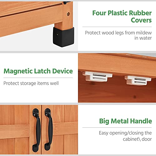 Yaheetech Garden Potting Bench Table - Outdoor Garden Patio Wooden Storage Cabinet & Solid Wood Planting Work Bench with Large Space Storage & Metal-Plated Tabletop, Brown