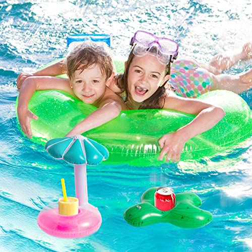 BUoonyer 12Pcs Inflatable Drink Holder Pool Floaties, Girl Doll Swimming Pool Float Accessories Set, Summer Flamingos Duck Donut Pineapple Cactus Ring Water Cup Coasters Supplies for Swim Beach Party