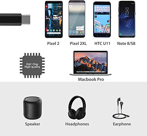 USB C Headphone Adapter, V-8 Upgraded USB-Type C to 3.5mm Jack Dongle Digital to Analog Aux Audio Converter for Galaxy S21 S20 Note 20 10 S10 S9 iPad Pro Pixel 5 4 3 XL-Black
