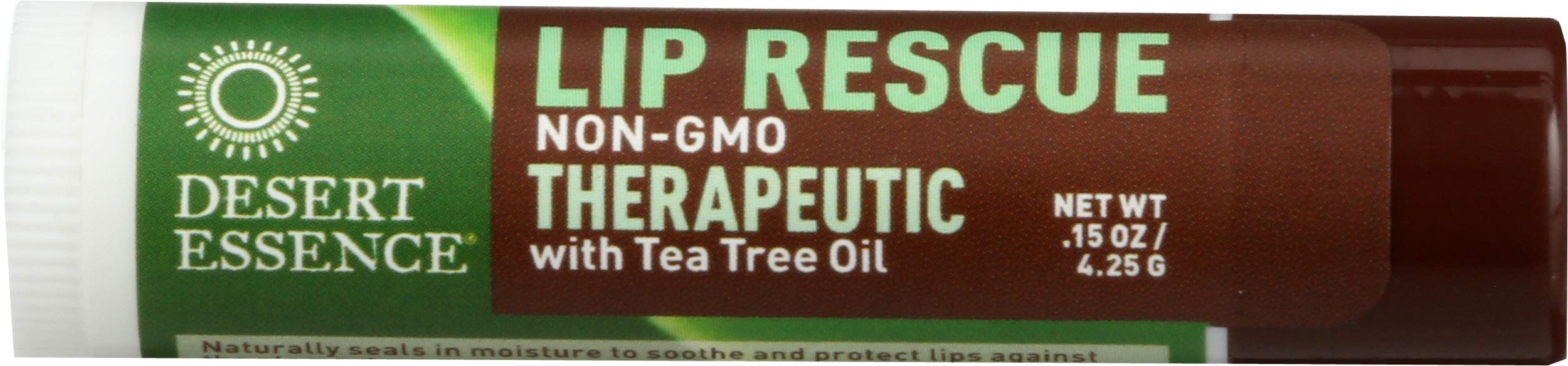Desert Essence Lip Rescue Therapeutic with Tea Tree Oil - 0.15 Oz - Pack of 4 - Antiseptic Balm - For Cracked Lips, Cold Sores - For Softer, Smoother Lips - Unscented - Vitamin E - Aloe Vera