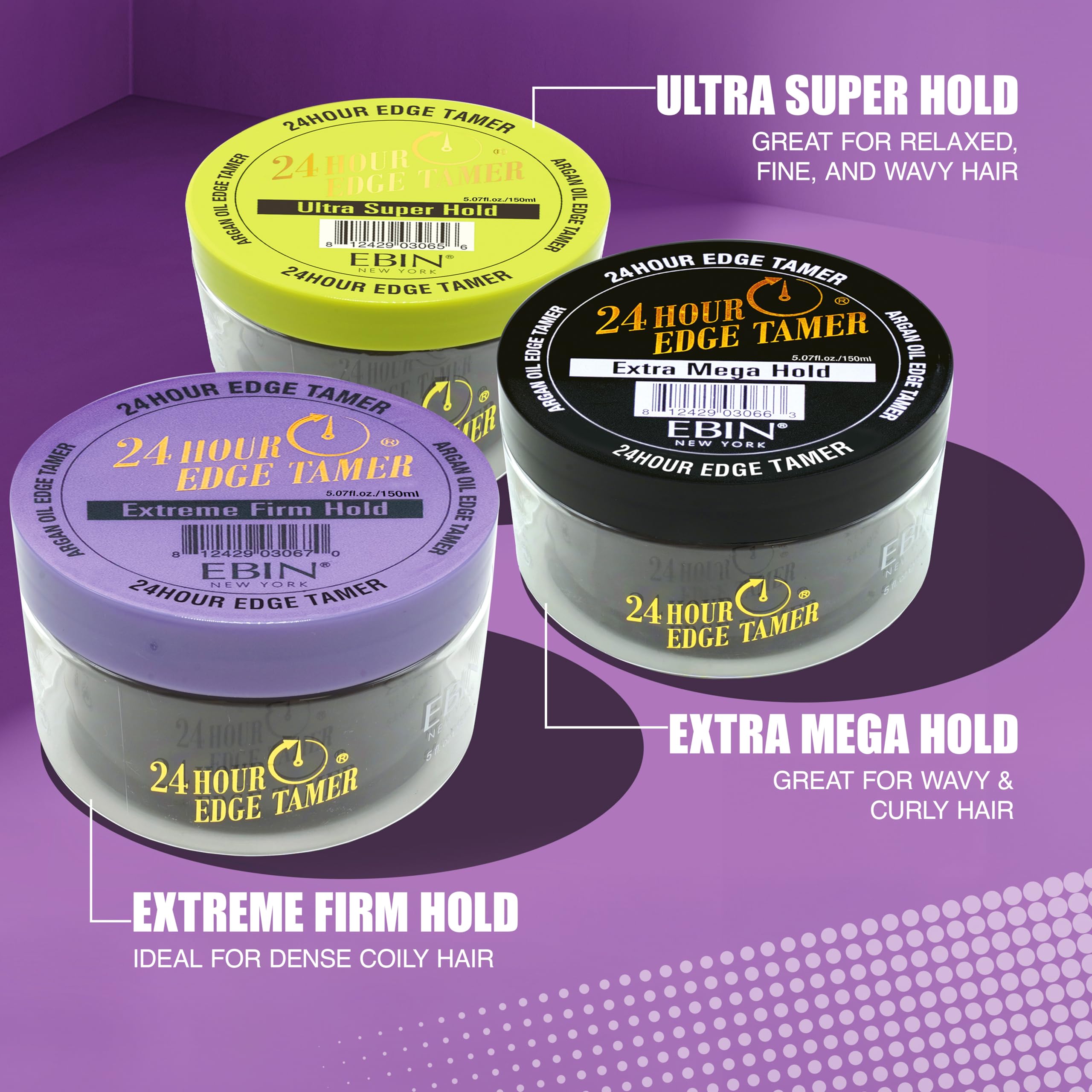 EBIN NEW YORK 24 Hour Edge Tamer, Ultra Super Hold, 8.25 Oz - No Flaking, No White Residue, Shine and Smooth texture with Argan Oil and Castor Oil