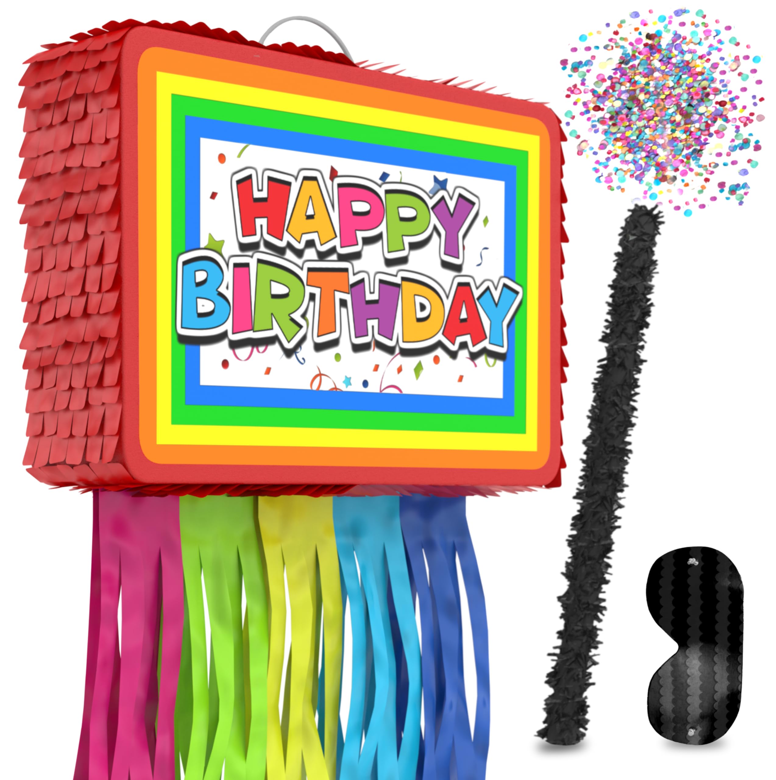 Birthday PiƱata 4-Piece Set great for Boy, Girl, and Adult party. Happy Birthday Decorations, fun & unique style, fits candy party favors (16āX10ā) durable!