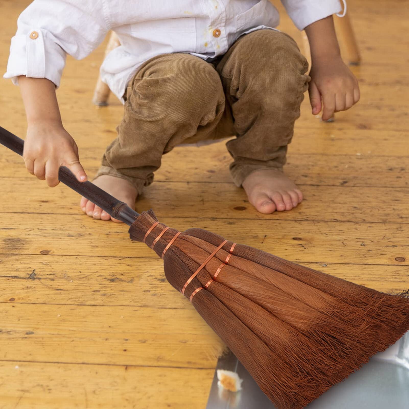 Baluue Small Broom for Kids and Toddlers - Bamboo Handle with 100% Natural Broom Corn - Ideal Kids Size 25”- Heavy Duty Durability - Toy Broom