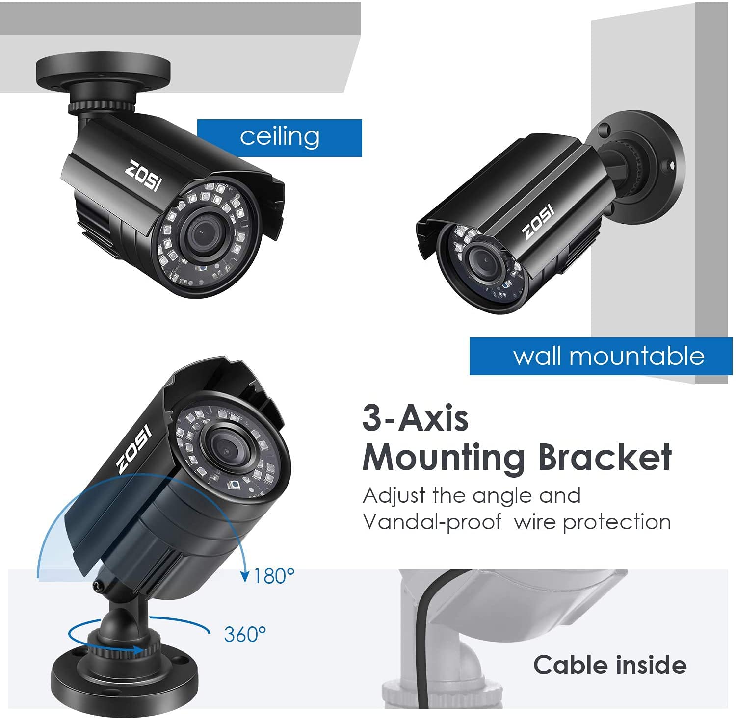 ZOSI 1080P 4 Pack HD-TVI Security Bullet Cameras Outdoor Indoor Weatherproof with 24pcs IR LEDs 65ft Night Vision for 2.0MP Surveillance TVI CCTV System (Renewed)