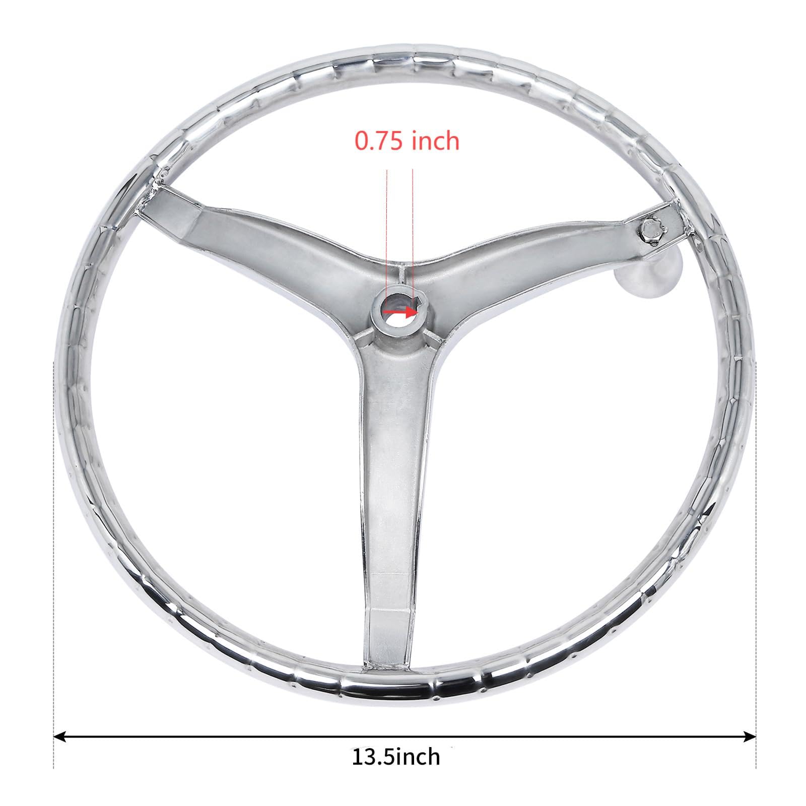 Amarine-made Stainless Steel Boat Steering Wheel 3 Spoke 13-1/2" Dia, with 1/2"-20 Nut and Turning Knob for Teleflex Cable Helm