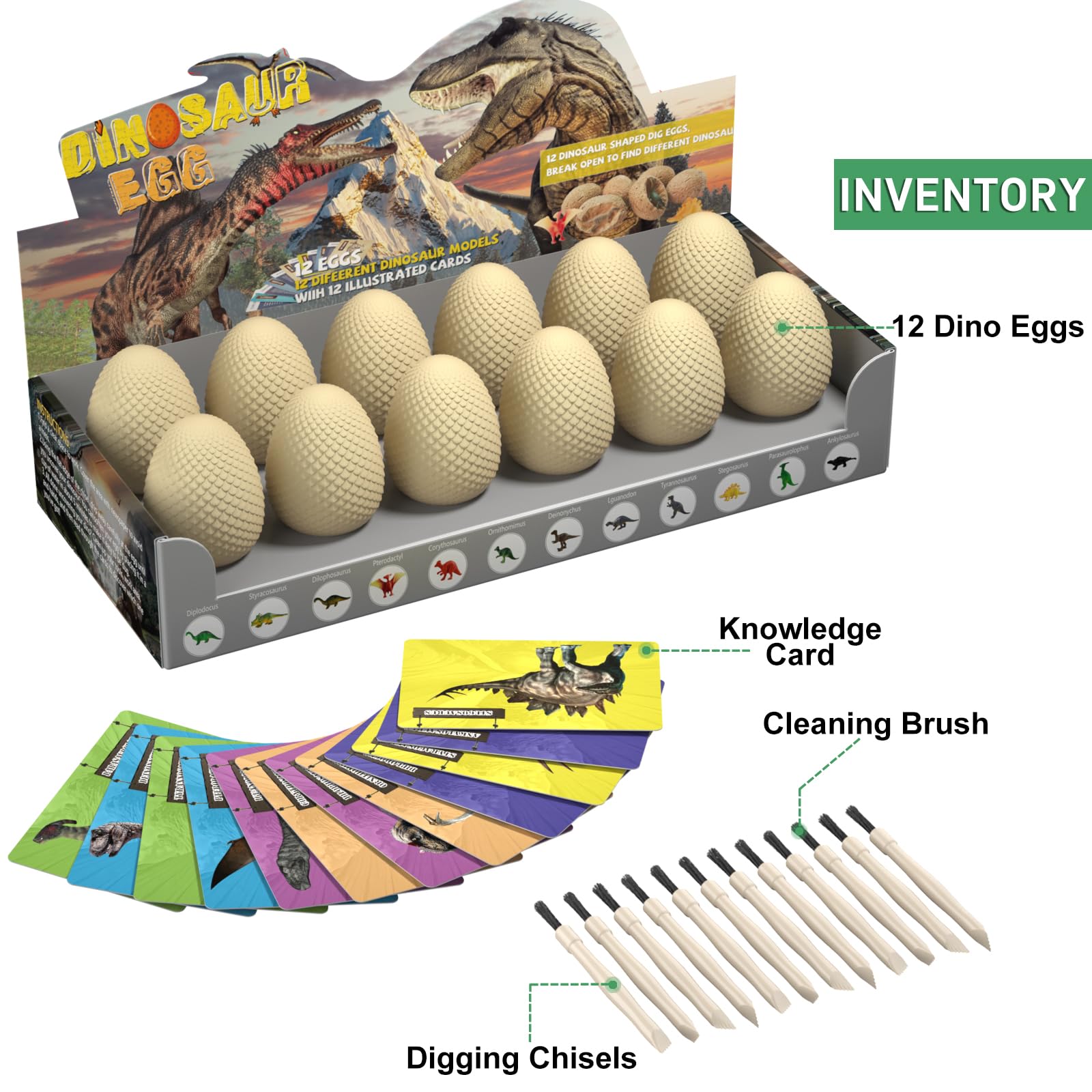 EARTH'SCODE Dinosaur Eggs, 12 Pcs Dino Eggs Excavation Dig Kit, Dinosaur Toys for Dinosaur Party Gifts for Kids 6-12 Years Old