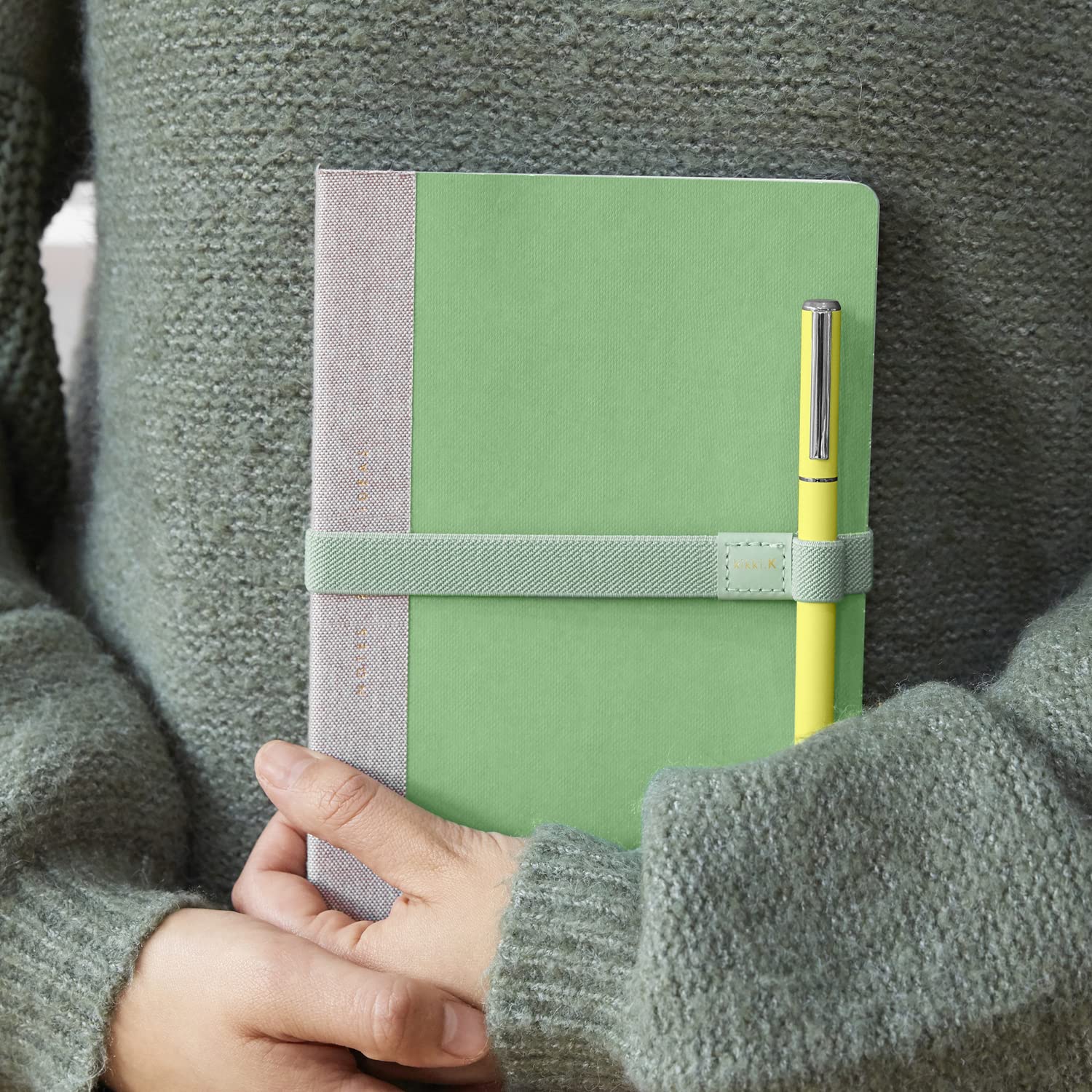 A5 Lined Notebook - Thyme: Essentials. 152 Pages of Quality Lined Textured Paper. Fits A5 Leather Items. Fabric Spine and Gold Foil Detailing by kikki.K