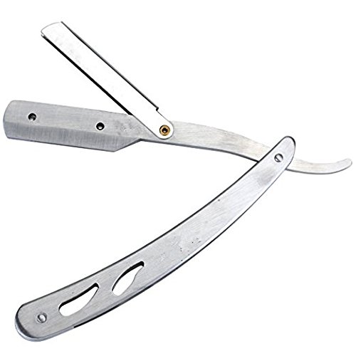 CCbeauty Stainless Steel Barber Men Straight Edge Shaving Razor Knife Handle Badger-hair Beard Shaving Brush Tool Kit and 10Pcs Refill Blades Kit