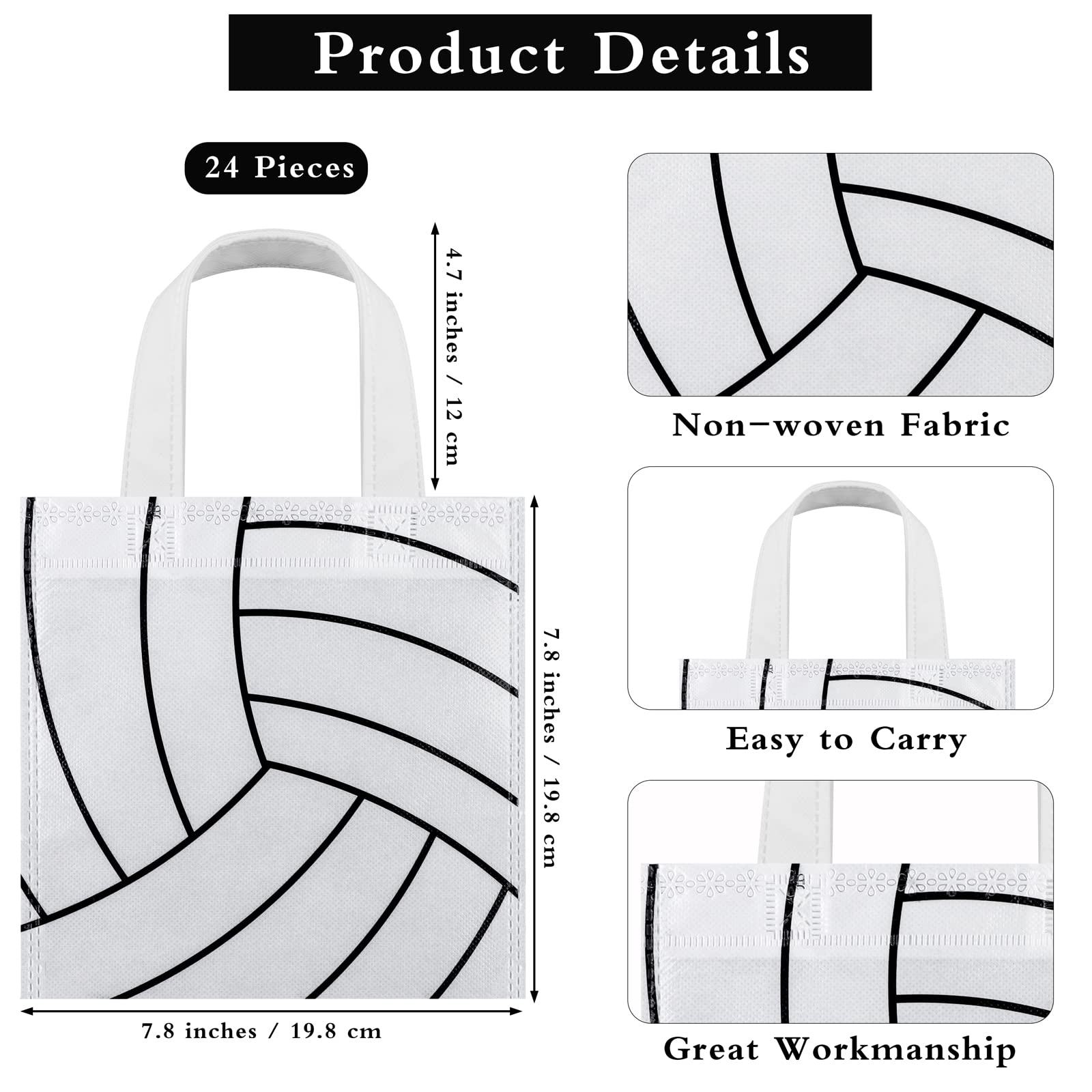 MIMIND 24 Pieces Volleyball Non-Woven Party Favor Bags with Handles 7.8 x 7.8 Inch Volleyball Party Favor Bags Goodie Treat Candy Bags for Sports Theme Party Baby Shower Birthday