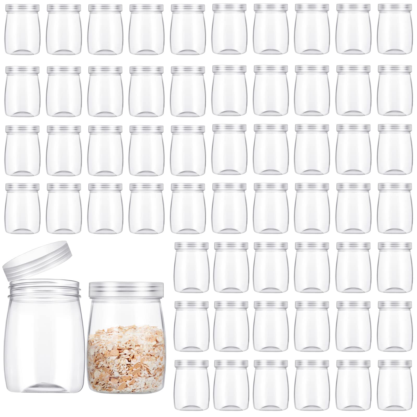 Sabary 60 Packs 5 oz Plastic Jar with Lids Reusable Containers Bulk Clear Mason Wide Mouth Jars Small Spice Jars for Wedding Favors Baby Shower DIY Gift Jelly Herb Jams Candy Yogurt (Clear)