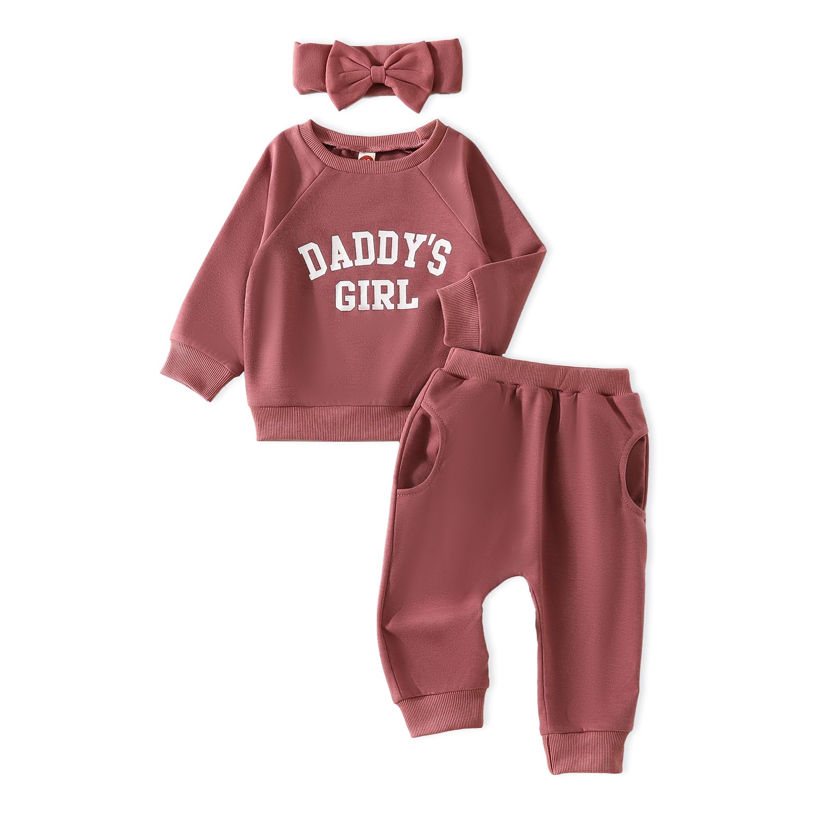 AMAWMW Daddys Girl Baby Winter Clothes Long Sleeve Sweatshirts Pants Outfits Gifts 12 18 Months Pink Pockets