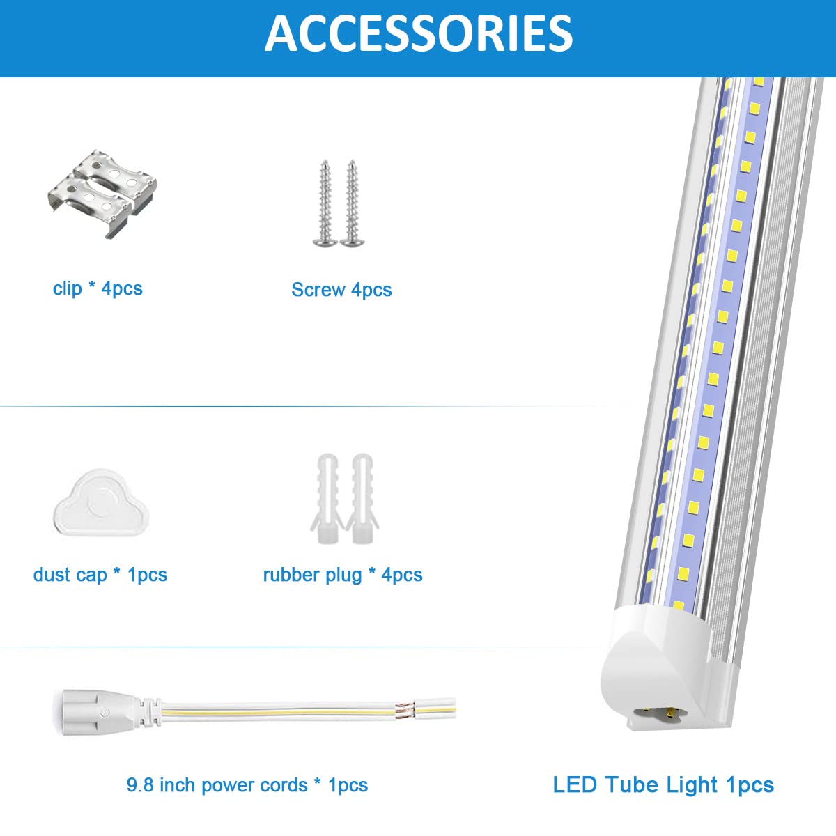 SHOPLED 8FT LED Shop Light Fixture, 72W 9360 LM 6000K Cool White,High Output Tube Light, Double Sided V Shape T8 8 Foot LED Bulbs for Cooler, Garage, Warehouse, Clear Cover (1 Pack)