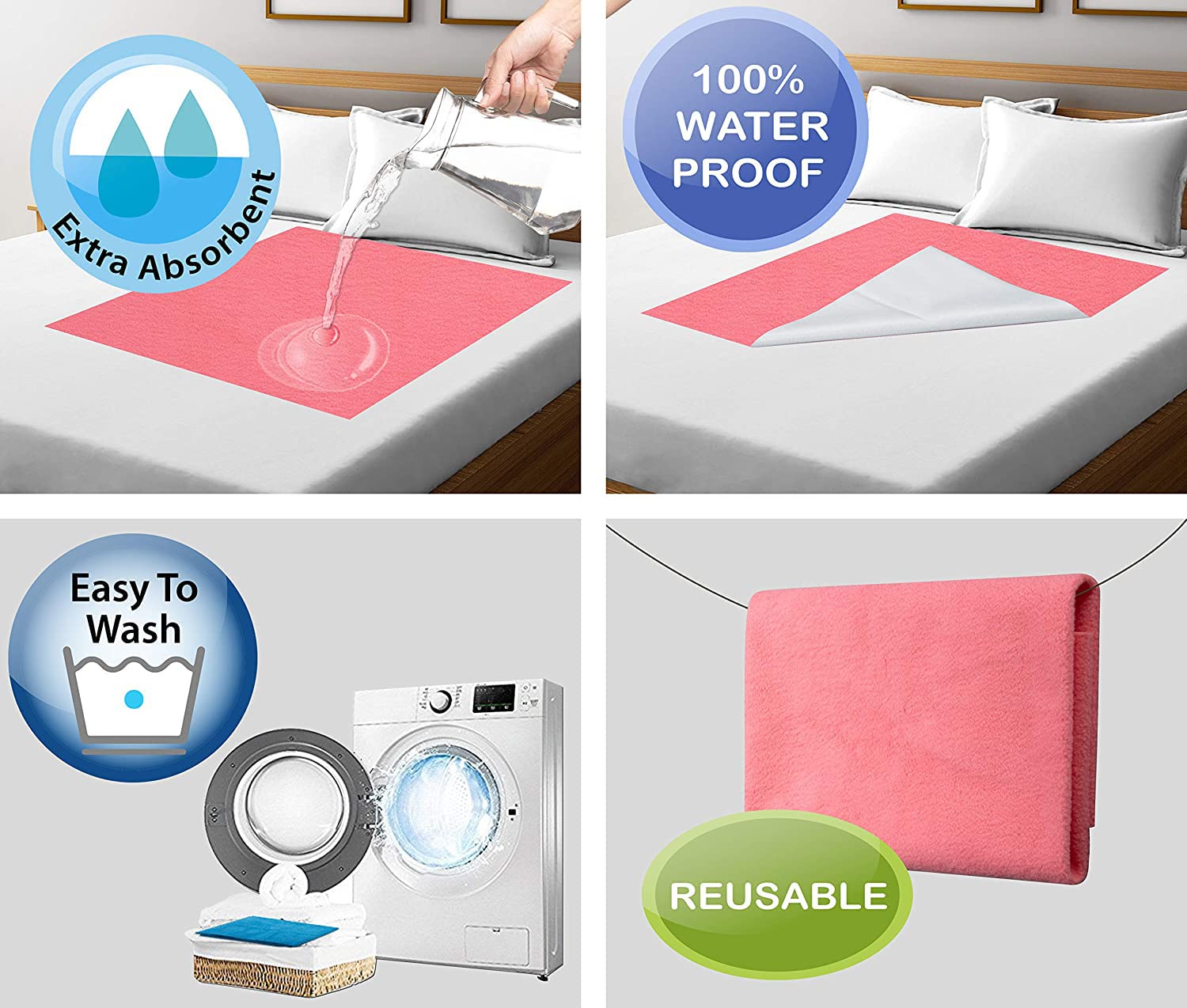 Baby Dry Sheet Waterproof Bed Protector Bed Pad, Washable Waterproof Mattress Protector Urine Bedwetting, Reusable Mat for Toddler Underpad Sheet for Incontinence - Red, XX-Large - 87"x55"