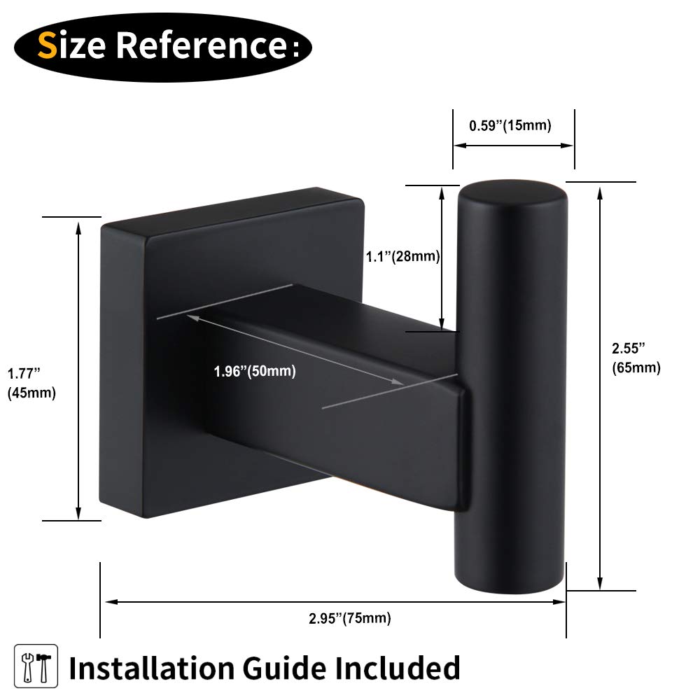 BEIGEEWY Matte Black Towel Coat Hook SUS 304 Stainless Steel Bathroom Robe Hook Wall Mounted Round Kitchen Heavy Duty Door Hanger 2 Pack