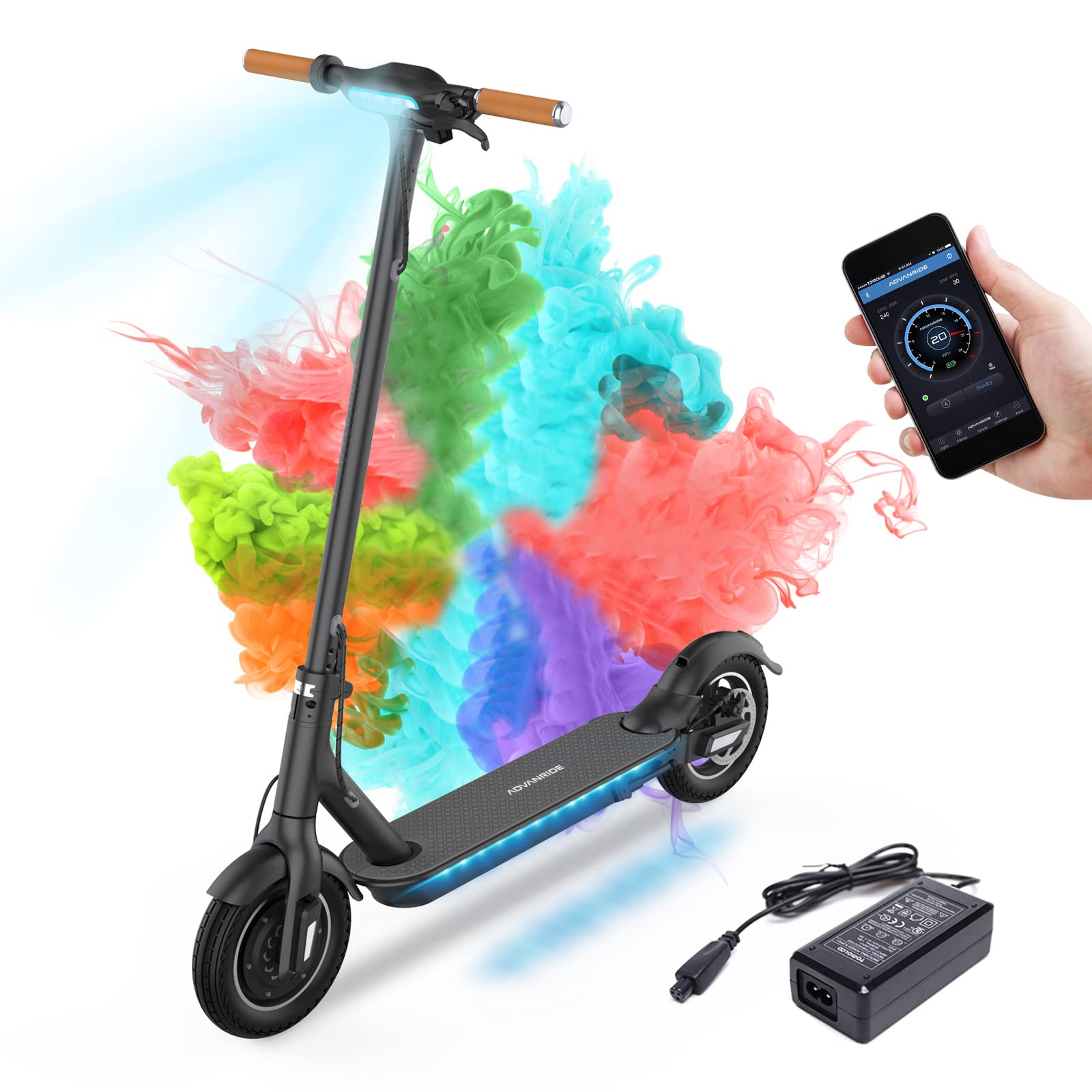 ADVANRIDE Electric Scooter Adults 250lbs UL2272 Certified 10" Solid Tires 19 Miles Range 15.5Mph 350W 36V 7.5Ah Foldable Scooters Electrico para Adultos Commuter Triple Braking System App Lock