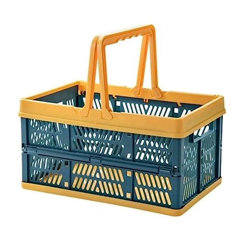Amplus - Multi-Purpose Basket can be folded, strong and durable to hold a lot of stuff for shopping, laundry, storing or organizing items 11.7"L x 7.8"W x 6.4"H (Blue - Yellow)