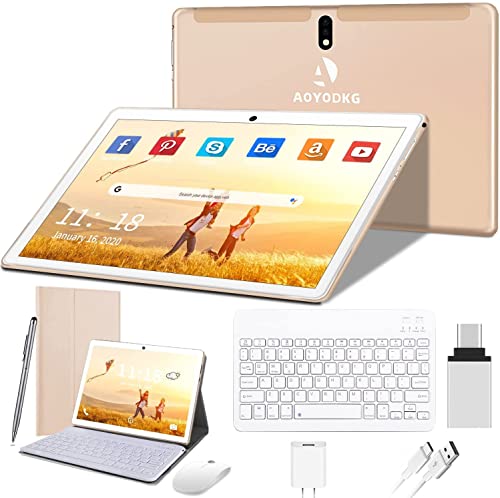 AOYODKG Android 11 Tablet 10 Inch with Keyboard, 4GB RAM 64GB ROM 128GB Expand Quad Core 1.6Ghz Processor Dual Camera, Mouse, OTG, Type C, 4G LTE & 2.4G WiFi Version 2 in 1 Tablet, AYO-A22