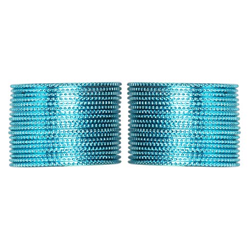Accessorisingg Indian Ethnic Set of 36 Shinning Metal Bangles in Light Blue for Girls/Women