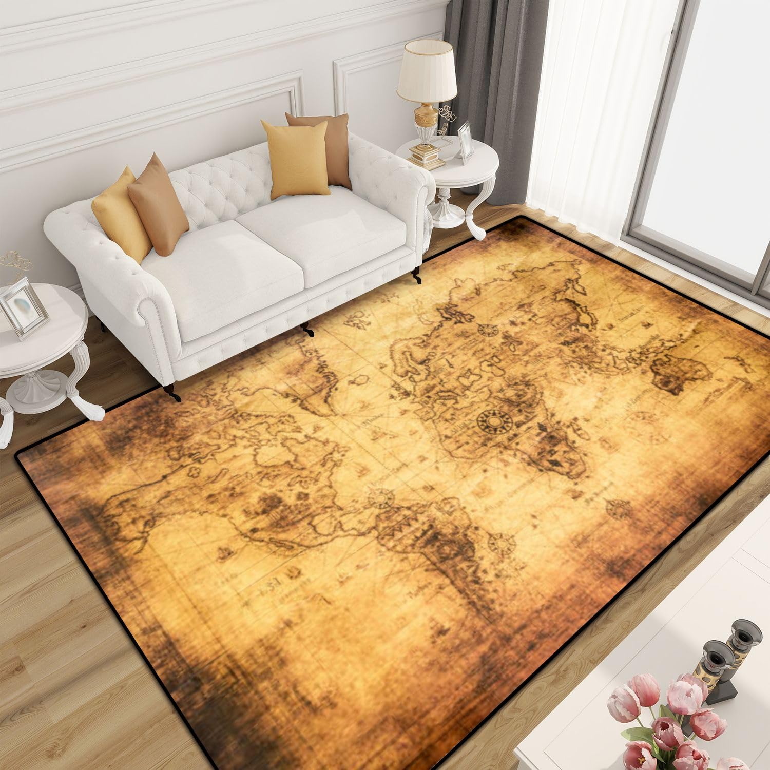 Area Rug Non-Slip Rug Vintage World map an Old Stained Parchment Indoor Outdoor Living Room Bedroom Kids Room Carpet Runner Rug Home Decor Doormat Yoga Mat Patio Floor Mat