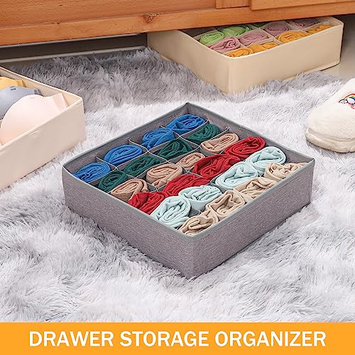 Cawek 3 Pack Fabric Underwear Organizer Dividers, Foldable Drawer under cabinet organizer Storage Boxes for Socks,Underwear, (Grey)